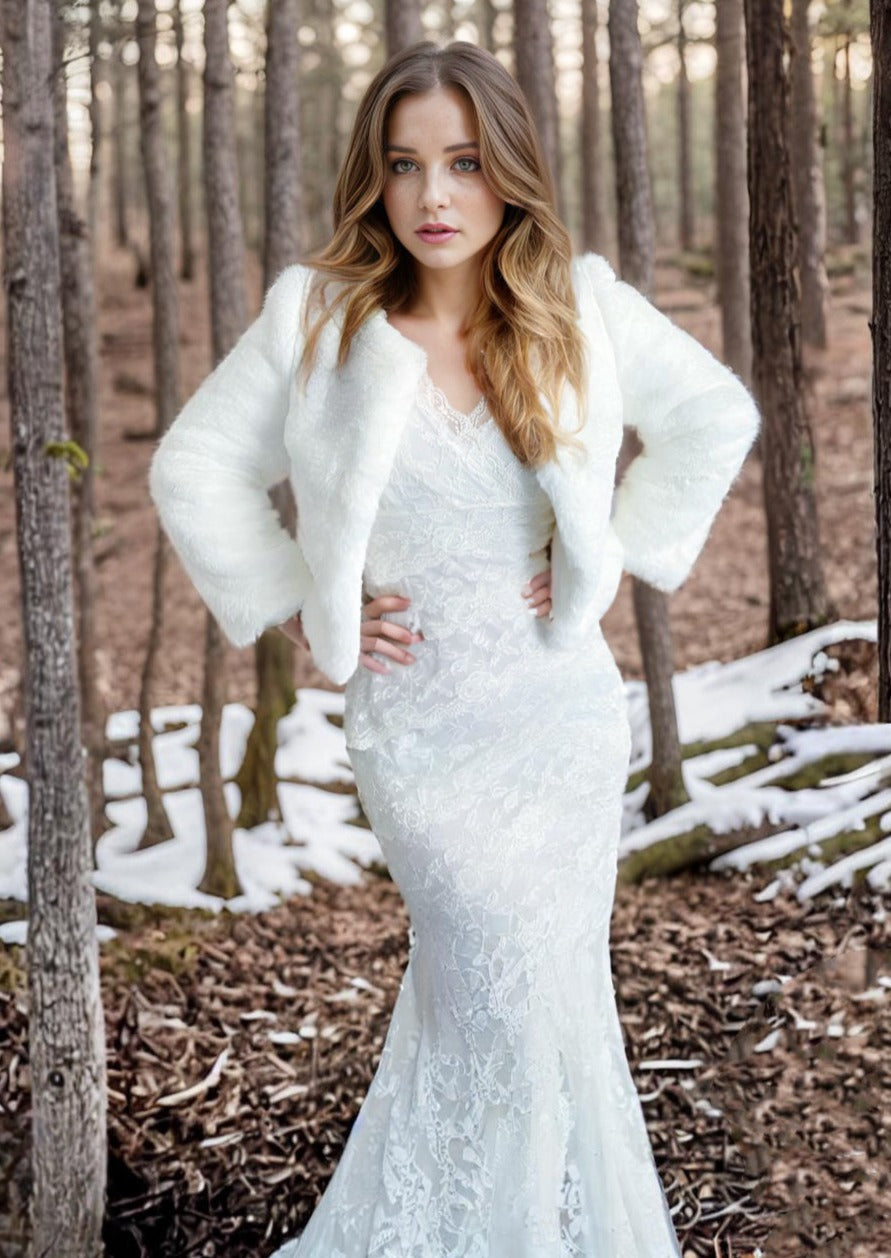 Ivory Faux Fur Bridal Jacket (Anna Ivy07) – Sissily Designs