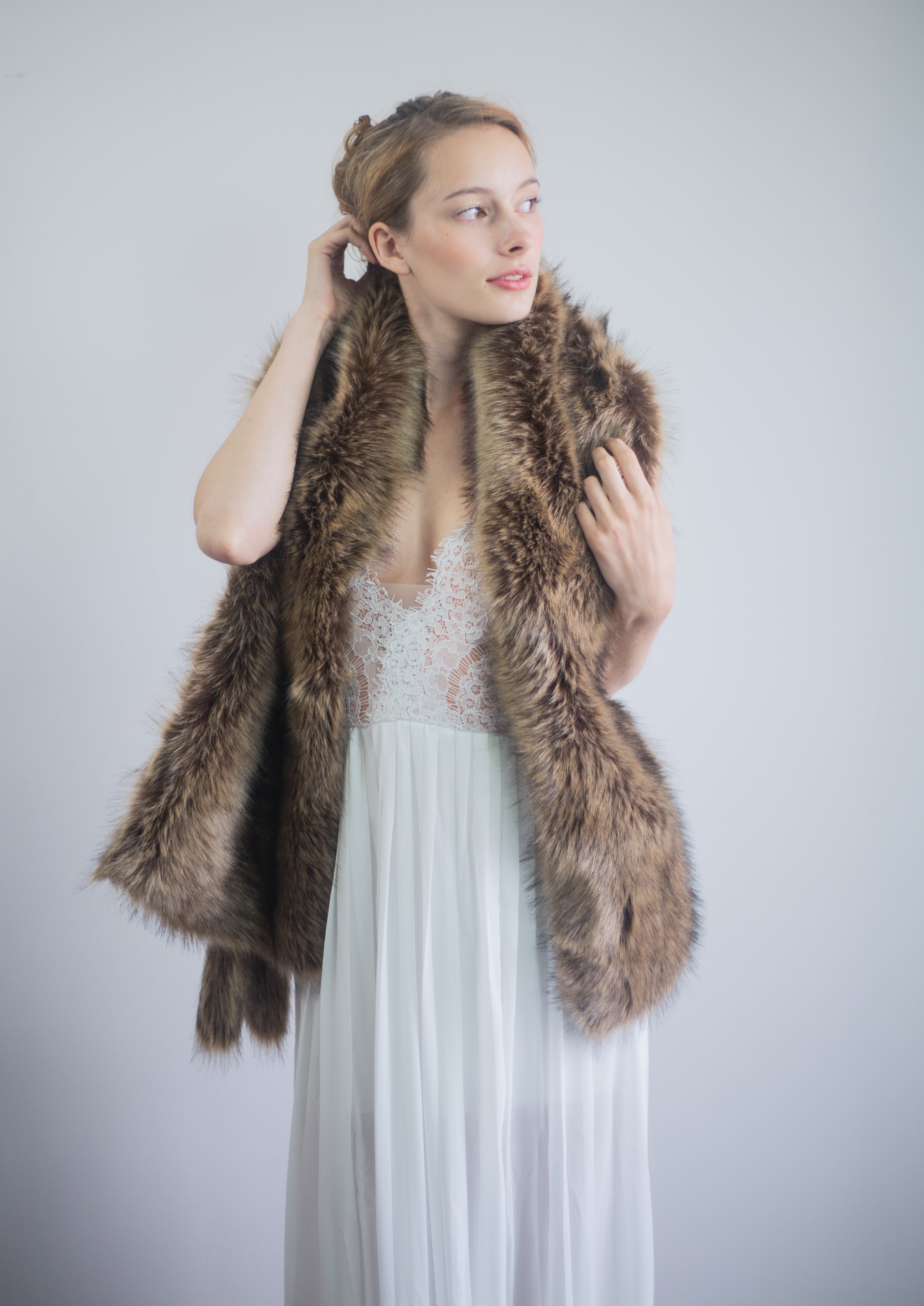 Brown Fur Shawl (Lilian Brw03) – Sissily Designs